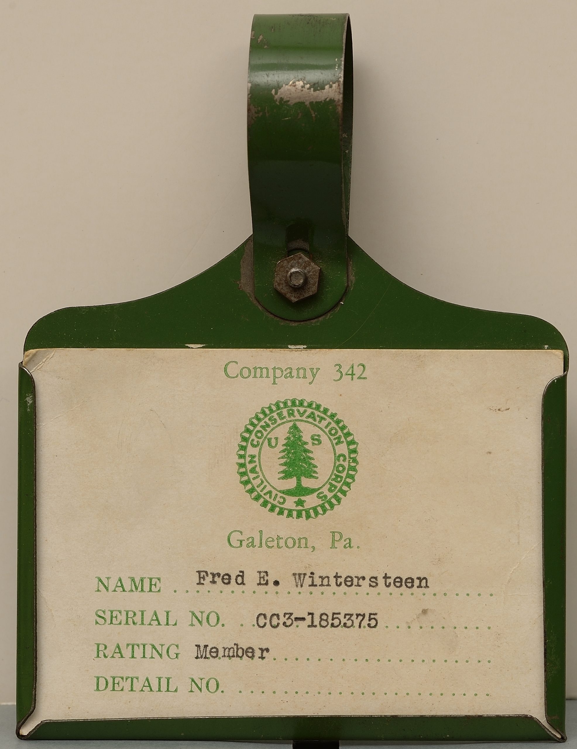 Random Artifact Time: CCC Bunk Tag – Pennsylvania Lumber Museum
